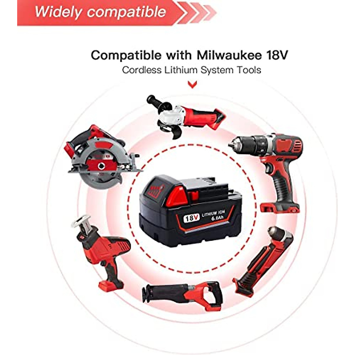 BATTOOL 【Upgrade】 6.0Ah 18V Battery Replacement for Milwaukee M18 Battery 48-11-1810 48-11-1820 48-11-1850 48-11-1828 48-11-1860 High Capacity Battery XC Lithium Ion Cordless Power Tool Battery