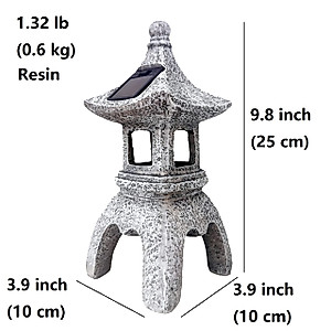 Aloak Asian Solar Zen Pagoda Garden Statue, Outdoor Japanese Lamp Lantern for Home Garden Landscape Décor (9.8 inch Pagoda)