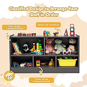 MEDIMALL 5 Cube Kids Toy Storage Organizer, 2-Tier Wooden Storage Cabinet Rack for Books Toys, Open Bookshelf Display Cabinet for Kids Room Playroom School Classroom