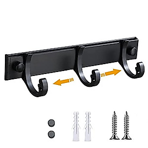 Geobella Coat Hooks Wall Mounted with Rail Silding Hooks for Hanging Coats Purse Clothes Jacket Backpack Entryway,Towel Racks Bathroom Black (3 Hooks, 1 Pack)
