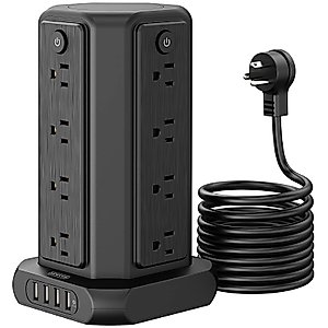10ft Extension Cord with Multiple Outlets, NTONPOWER 16 Outlet 4 USB Surge Protector Power Strip Tower, Individual Switch Desktop Charging Station for Home Office Dorm Room Computer Desk