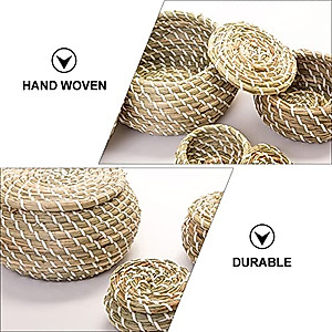 Cabilock Wicker Basket with Lid Mini Straw Hand Large Woven Basket Rattan Storage Basket Box Woven Storage Baskets Small Wicker Baskets