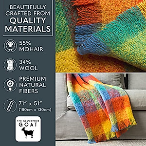 Mohair Wool Throw Blanket - 55% Mohair 34% Wool, Ultra Soft and Fluffy, Warm and Cosy Ethically-sourced Mohair and Wool Throw. 71” x 51”. Hemp Carrier Bag Included (Otago Spring)