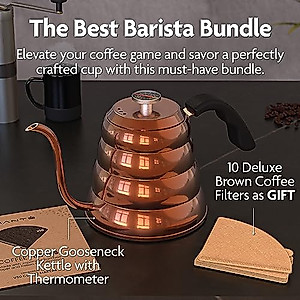 Vianté Pour Over Coffee Kettle with Thermometer for Exact Temperature 40 fl oz - Premium Stainless Steel Gooseneck Tea Kettle for Drip Coffee, French Press and Tea - Works on Stove and Any Heat Source