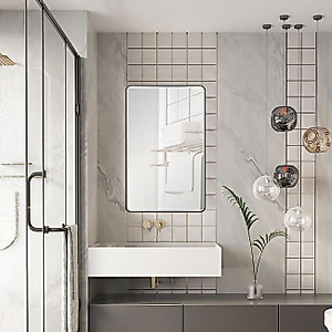 IDYLLOR Black Bathroom Mirror Medicine Cabinet with Round Corner Framed Door and Beveled Edge Mirror 15 x 25 inch, Recessed or Surface Mount, with Adjustable Glass Shelves