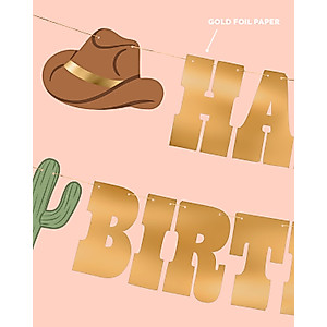 xo, Fetti Western Happy Birthday Gold Foil Banner - 5 Ft. | Cowboy HBD Decorations, Wild West Garland, Rodeo Supplies, Wild One Yeehaw Bday, Cowgirl Decor, Cactus Howdy Photobooth Backdrop