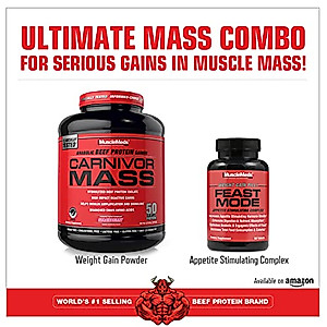 MuscleMeds Carnivor Mass Anabolic Beef Protein Gainer, Strawberry, 6 Pound