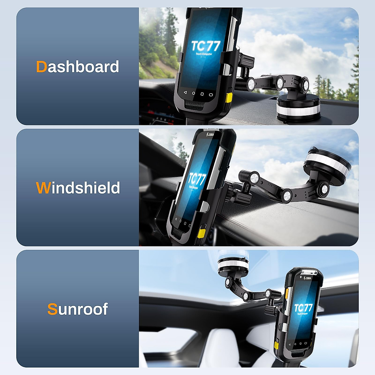 Car Mount Charger for Zebra Symbol TC77 TC70 TC72 TC75 TC70X TC75X TC700H TC700K TC77HL TC720L Handheld Barcode Scanner - Sturdy Vehicle Holder with 5V 2A Cigarette Lighter Charging Cable