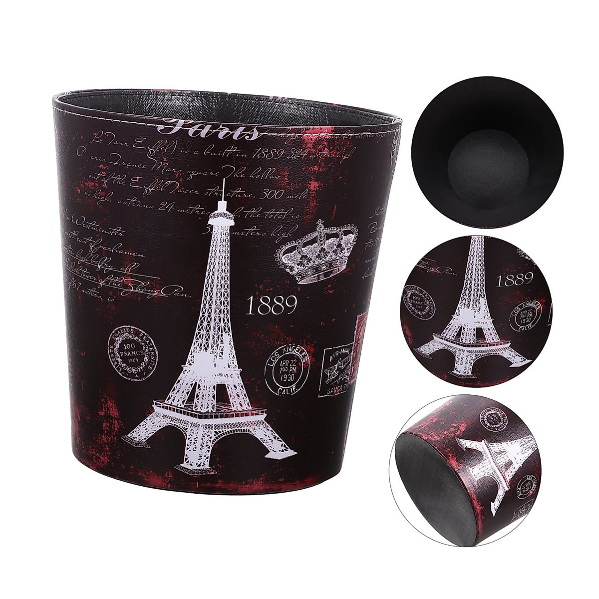 WHAMVOX Garbage Can Waste Paper Basket Metal Trash Can with Lid Decorative Trash Can Rubbish Bin 13 Gallon Trash Can Out The Office Decor Household Trash Can Eiffel Tower Desk Leather