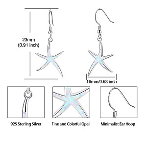 Starfish Earrings,925 Sterling Silver with White Opal Fish Hoops Earings,Nautical Hawaiian Sea Beach Earrings,Starfish Jewelry for Women Starfish Lovers
