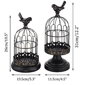 Decorative Candle Holder Bird Cage - Set of 2 Cage Lanterns for Candleholder Shabby Chic Country Home Decoration Table Centerpiece Mantel Decor, 10’’/12’’ Tall, Distressed Ivory