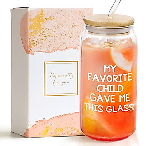 WODOHOLO Birthday Gift for Dad Mom from Daughter, Son, Father Birthday Gifts, Fathers Day Drinking Glass Cup 16oz with Lid and Straw Can Shaped Glass Mama Iced Coffee Bear Can Glass Tumbler
