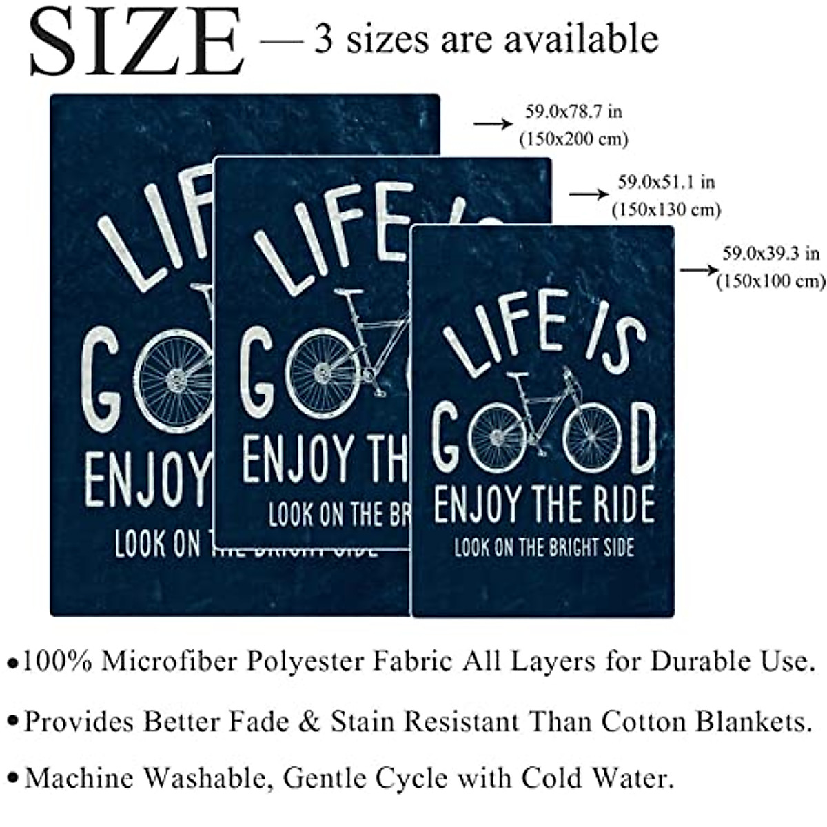 Plush Blanket Throw Blanket Warm Cozy Soft Microfiber Blankets, Bicycle Life is Good