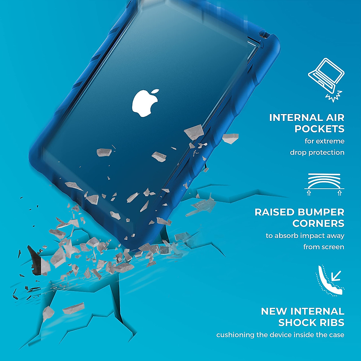 Gumdrop DropTech Clear Case Fits Apple iPad 9th | 8th | 7th Gen (10.2-inch) Designed for K-12 Students Teachers & Classrooms–Drop Tested Rugged Shockproof Bumpers for Reliable Device Protection – Blue