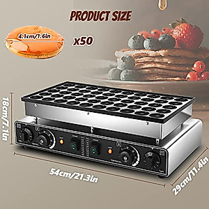 Moongiantgo Mini Dutch Pancake Maker 50PCS, Commercial Non-stick Pancake Baker Machine 50-300℃ Temp and 0-5 Time Control Electric Muffin Maker Stainless Steel for Home and Restaurants, 110V