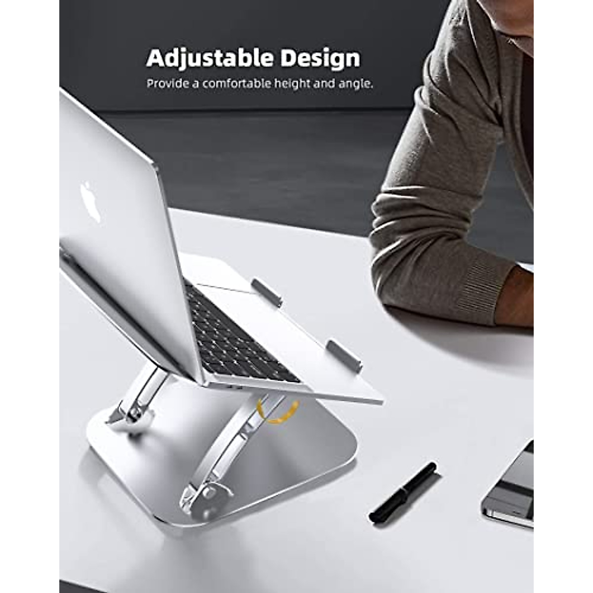 Laptop Stand, Portable Laptop Riser for Desk 17.3inch Laptops, Adjustment Laptop Stand for Desk, Laptop Holder Holds Up to 17.6lbs Computer Stand for Laptop Riser MacBook Stand for Desk - Silver