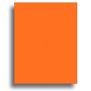 Blank Colored 4-up Postcard Paper by Desktop Publishing Supplies - 25 Sheets / 100 Postcards Pack - Printable with Laser or Inkjet Printer - Plain Matte Cardstock (Bright Orange)