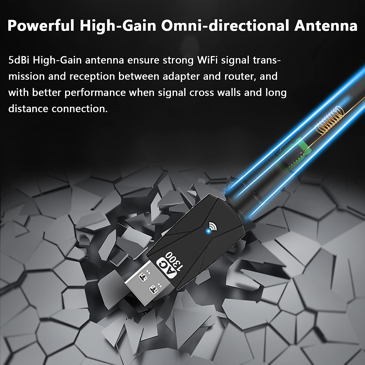 USB WiFi Adapter 1300Mbps Wireless Dongle for Desktop PC, USB 3.0 2.4GHz/5GHz WiFi Adapter Features RTL8812BU, 5dBi High Gain Antenna Compatible with Windows 10/7/8/8.1/XP/Vista and Mac OS 10.9-10.15