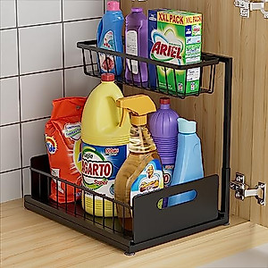 Under Sink Organizer,Pull Out Cabinet Organizer,2-Tier Under Kitchen Bathroom Sink Organizers and Storage,Multi-purpose Under sink Storage for Kitchen Bathroom Cabinet,Black