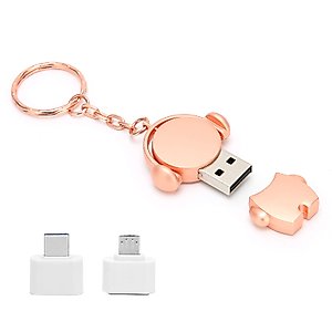Kafuty-1 USB 2.0 Flash Drive,Portable Car USB 2.0 Memory Stick Cartoon U Disk with Type-C Adapter and Micro USB Adapter for Data Storage,Rose Gold(128GB)