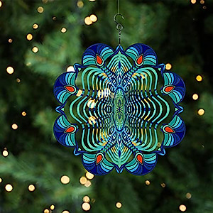 Wind Spinners for Yard and Garden - 2 Styles Mandala Hanging Wind Catcher Decor, 11.8in Stainless Steel Geometric 3D Kinetic Art with Swivel Hooks for Outdoor Ornaments Unusual Gifts