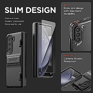 VRS DESIGN Phone Case for Galaxy Z Fold 5 5G Phone Case (2023) [Quick Stand Modern], Modern Neat Style Hinge Protection Case with Multi Angle Kickstand & Tempered Glass Screen Protector