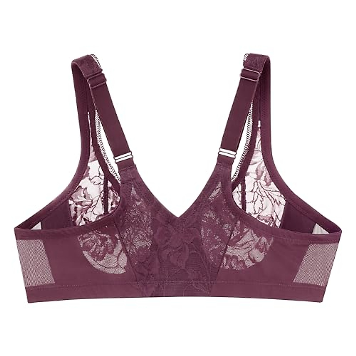 Glamorise Full Figure Plus Size Lacey T-Back Front-Closure Wonderwire Bra Underwire #9246 Black Plum