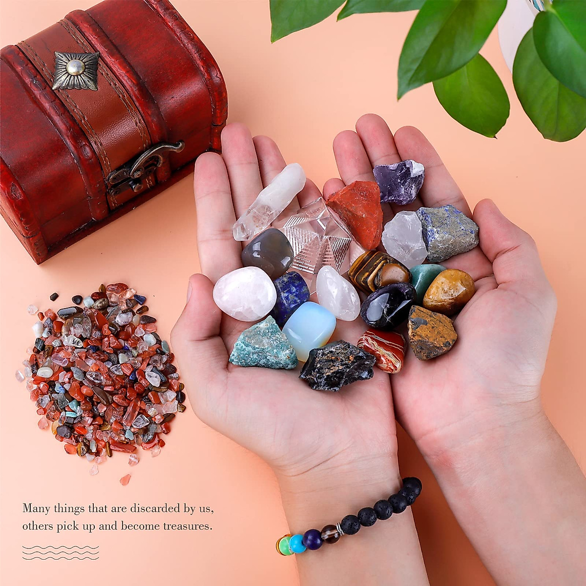 24Pcs Crystals and Healing Stones Set Include 14 Healing Chakra Stones, Natural Quartz Pendulum, Spiritual Crystal Necklace, Gift Wooden Box for Meditation, Yoga, Collection, Girlfriend, Lady