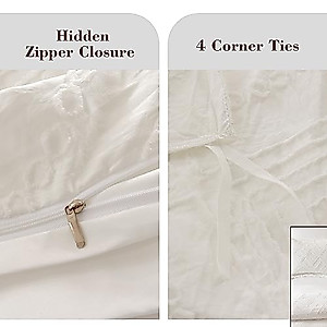 EMME Twin Duvet Cover Set, Tufted Twin Comforter Cover Set, Boho Embroidery Bedding Sets for All Seasons, 2 Pieces Embroidery Chic Duvet Cover Full, 1 Duvet Cover + 1 Pillowcase (White, Twin)