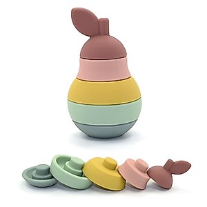 Rosie Bee Silicone Pear Stacker Toy for Kids, Toddlers, Babies - Baby Teether Toys, Stacking, Nesting, Sorting, Puzzle, Blocks, Travel, Bath, Sensory, Gift, Educational, Montessori