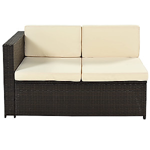 BIADNBZ 9 Piece Patio Furniture Sets PE Rattan Outdoor Conversation Sectional Sofa Couch with Coffee Table&Ottomans for Garden Yard Poolside, Beige Cushions+Brown Wicker