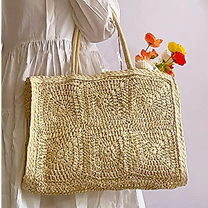 Handwoven Straw Vintage Purse Bag Bohemian Large Straw Beach Bag Chic Casual Handbag Shoulder Bag Tote Rattan Vacation Bag