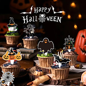73pcs Halloween Cupcake Toppers Trick Or Treat Cake Topper For Halloween Birthday Decoration Witches Pumpkin Bat Ghost Party Supplies