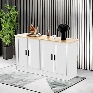 Anystyle 53.1“W White 4 Door Buffet Cabinet, Coffee Bar Cabinet with Adjustable Shelf, Kitchen Buffet Sideboard for Living Room, Kitchen