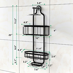 Kadolina Bathroom Hanging Shower Organizer, Over Head Shower Caddy Shower Storage Rack Basket with Hooks for Razor and Sponge Rustproof, Black [Patented]