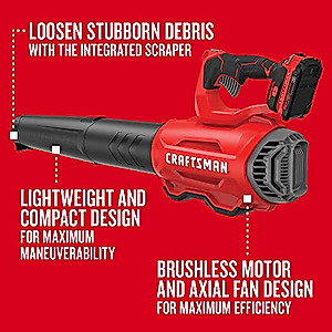 CRAFTSMAN V20 Cordless Leaf Blower, Variable Speed, Up To 100 MPH, with 2 Batteries and Charger (CMCBL720D2)