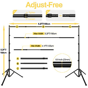 Emart 5.2 x 6.2ft（H x W） Backdrop Stand, Adjustable Knob Crossbar Design, Small Photo Background Support System Kit with Carrying Bag for Baby Shower Back Drop Photography, Birthday, Parties, Wedding