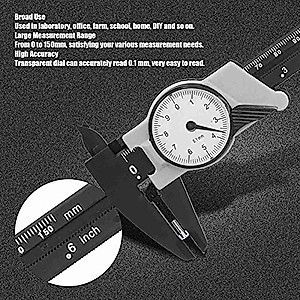 Pure Plastic Dial Vernier Caliper with Dial Plastic Vernier Caliper Gauge ABS 0‑150mm High Precision Portable Shockproof Metric Measuring Tool for Laboratory Home