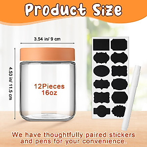 Hushee 12 Pcs 16 oz Overnight Oats Containers with Lids Wide Mouth Mason Jars Leak Proof Yogurt Containers with Lids Meal Containers for Parfait Fruit Salad Dressing Beans Sugar Storage Supplies