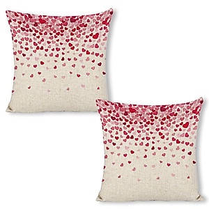 Flying Heart Romantic Throw Pillow Covers 18×18 Pillowcases Set of 2 Valentine's Day Linen Decorative Square Pillow Case Cushion Covers Standard Size for Sofa Couch Outdoor Bed Pillow Protectors