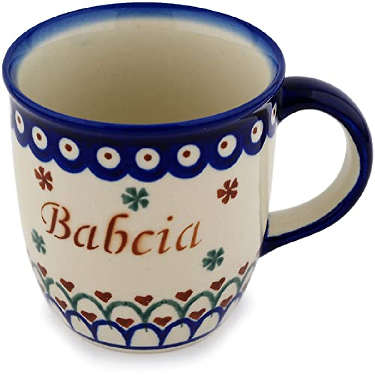 Polish Pottery 11 oz Babcia - Grandma Mug (Hearts And Flowers Theme) + Certificate of Authenticity