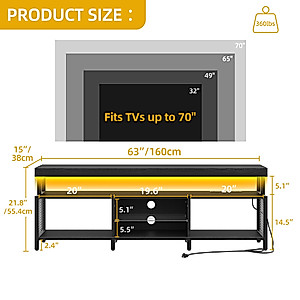 DWVO LED TV Stands for Living Room, Entertainment Center with Storage, TV Stand for 70 65 inch TVs, TV Console Cabinet with Power Outlet, Gaming Media Stand, Black