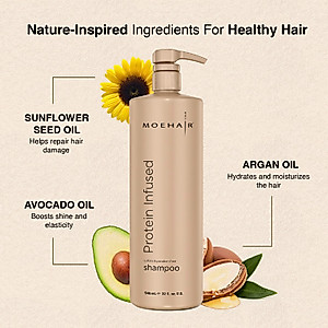 MOEHAIR Protein Infused Shampoo | Anti-Frizz, Moisturizing & Strengthening Shampoo for All Hair Types | With Proteins, Natural Oils & Vitamin E & B5 | Sulfate & Paraben-Free Hair Shampoo, 32 Fl Oz
