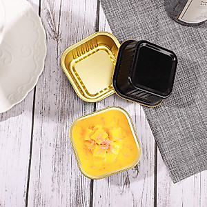 EUSOAR Cupcake Liners with lids, 5oz 50pcs Square Disposable Desserts Flan, Baking Cups with Lids, Aluminum Foil Cupcake Flan, Muffin Liners, Custard Cake Cups, Catering Gathering Favor-Black Gold