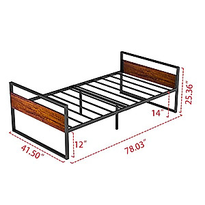 Weehom Metal Platform Bed Frame with Modern Wood Headboard 12" Under Bed Storage Twin DayBed Frame Steel Slat Support Noise Free,No Box Spring Needed