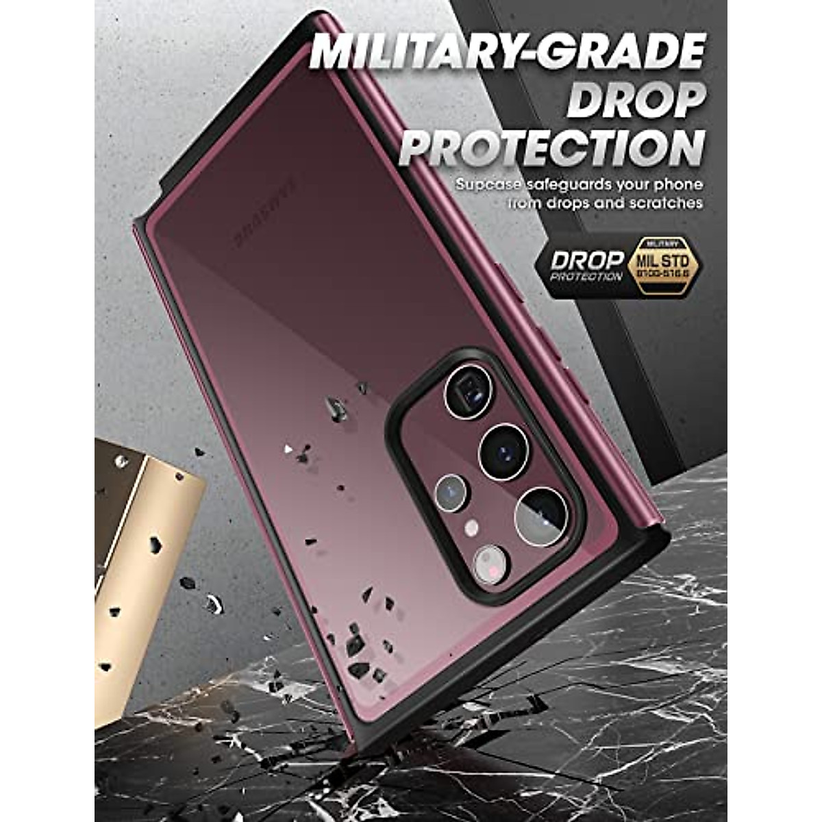 SUPCASE UB Edge Pro Series Case for Samsung Galaxy S22 Ultra 5G (2022 Release), Slim Frame Clear Protective Case with Built-in Screen Protector (Wine)