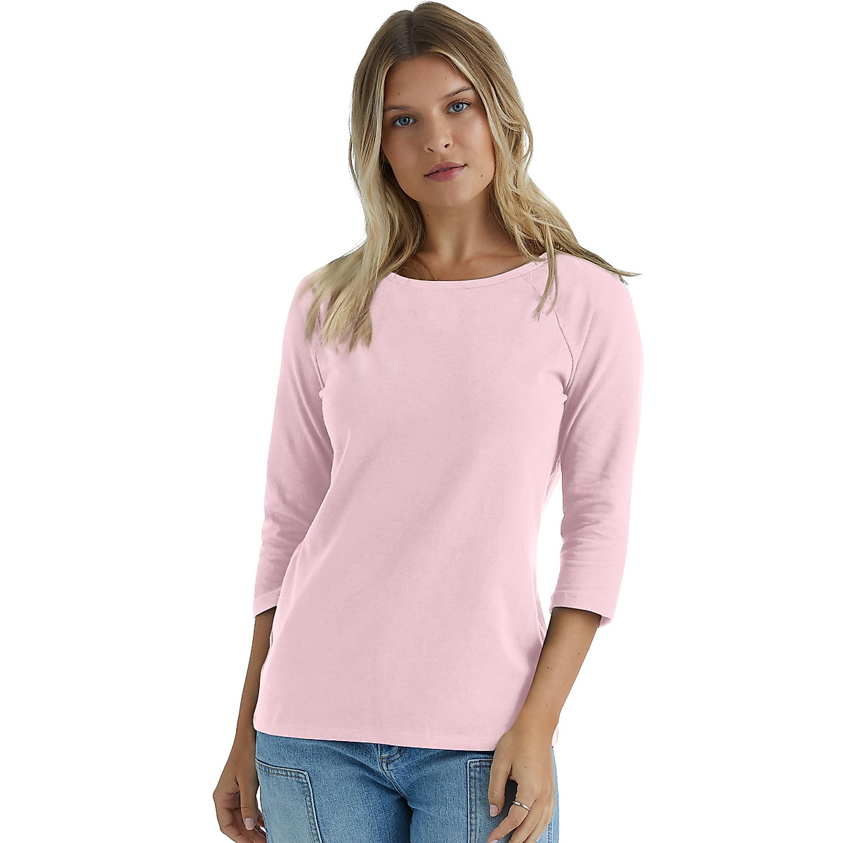 Hanes Women's Stretch Cotton Raglan Sleeve Tee, Paleo Pink, Large
