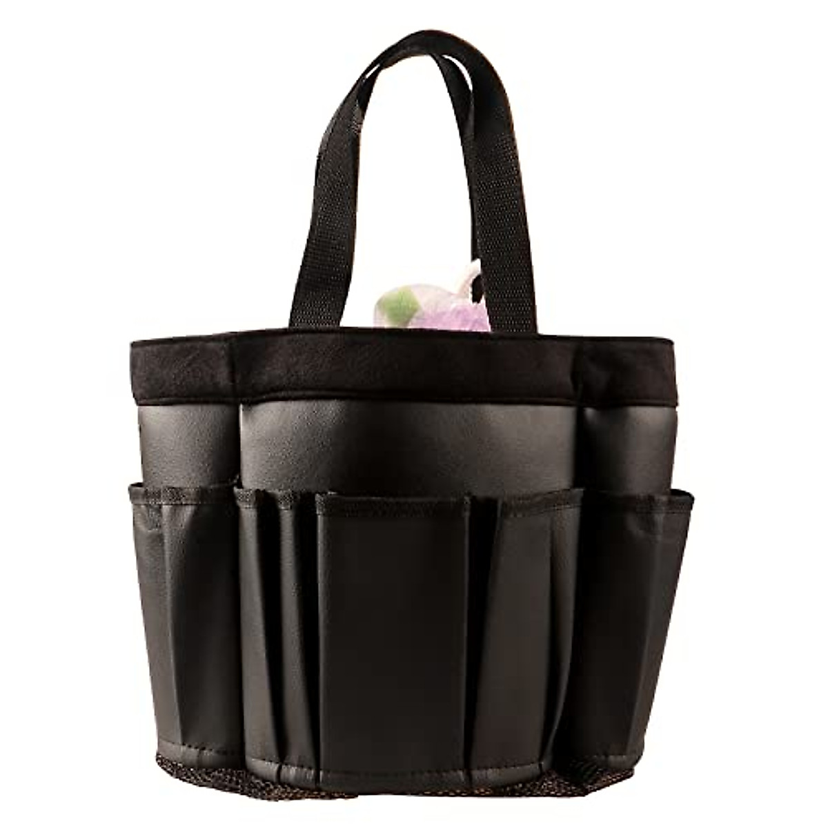 AUTSKY Mesh Shower Caddy Basket Portable Leather Shower Hand Bag for College Dorm, Bathroom, Gym, Travel, Quick Dry Hanging Shower Organizer with 8 Storage Bags for Bathroom Toiletries, Black