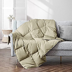 puredown® Soft Down Throw Blanket Lightweight Packable Couch Throw for Indoor and Outdoor Use, 50"X70", Beige