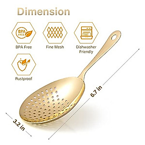 Eligara Julep Strainer - Cocktail Strainer for Drinks, Bar Stainless Steel Cocktails Strainers Spoon Tool with Handle - Use with Cocktail Shakers, Mixing Glasses (Gold)